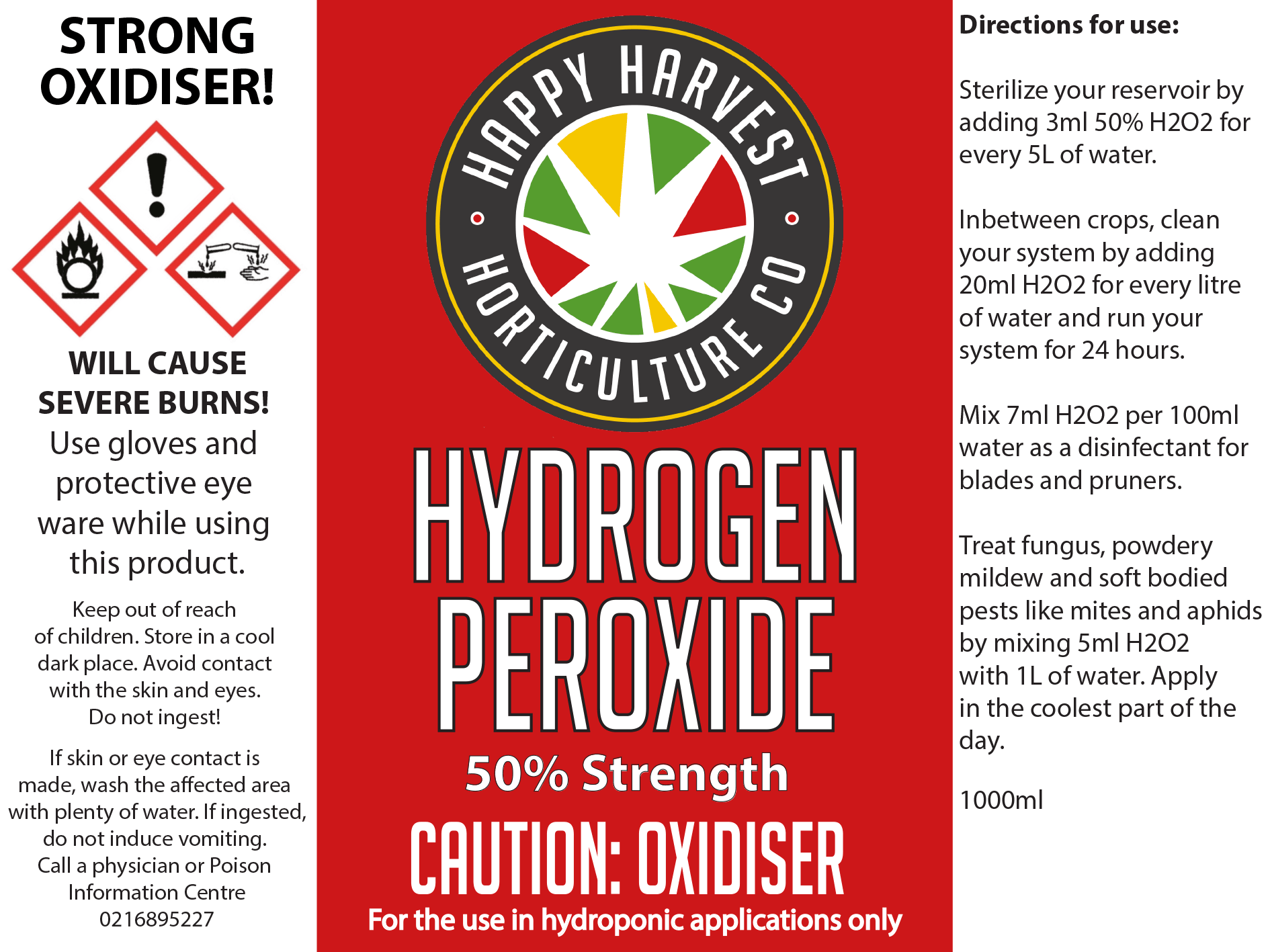 Happy Harvest H202 50% | Hydrogen Peroxide | Homegro Depot